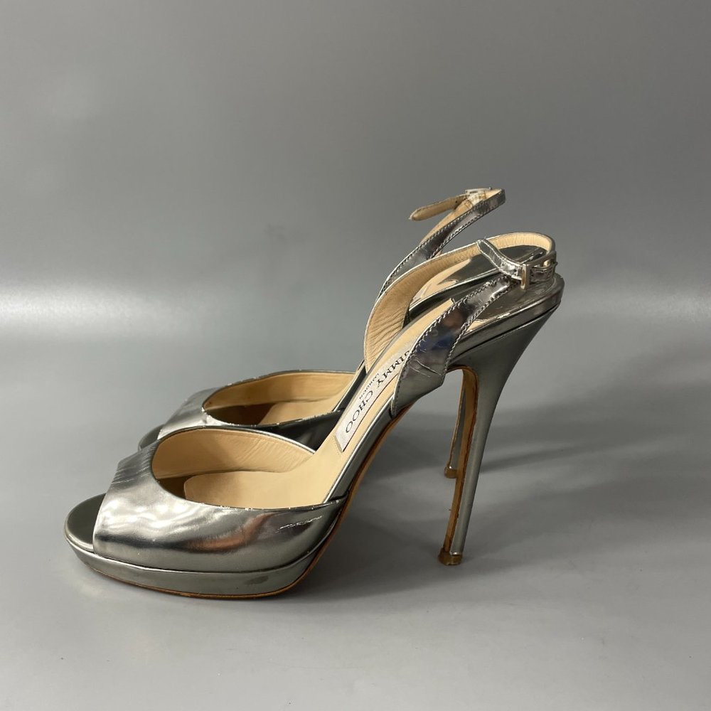 Jimmy Choo Silver Metallic Leather Slingback Heel San… - Gem